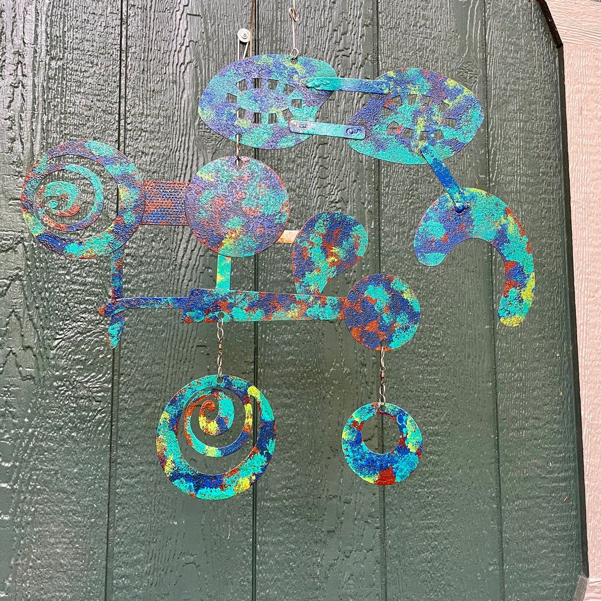 Whimsical Outdoor Kinetic Mobile Art Teal Blue Rust – Handcrafted ...
