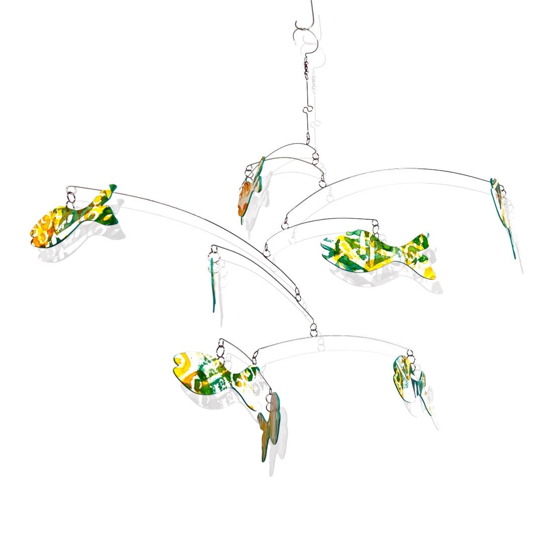 School of Light – Hand-Painted Kinetic Mobile with Abstract Fish Forms ...