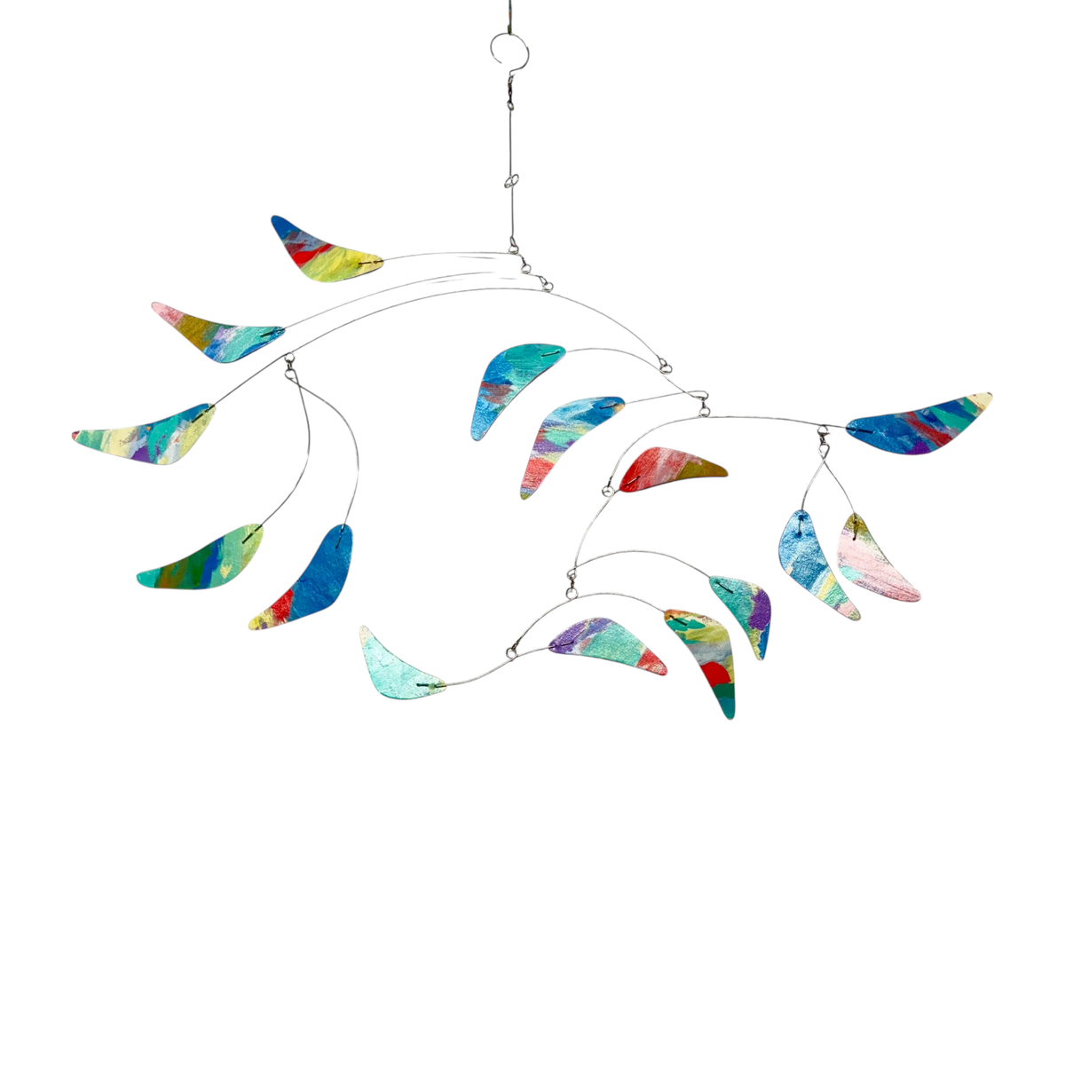 Color Cascade – Hand-Painted Abstract Kinetic Mobile – 27" x 22" – Rai ...