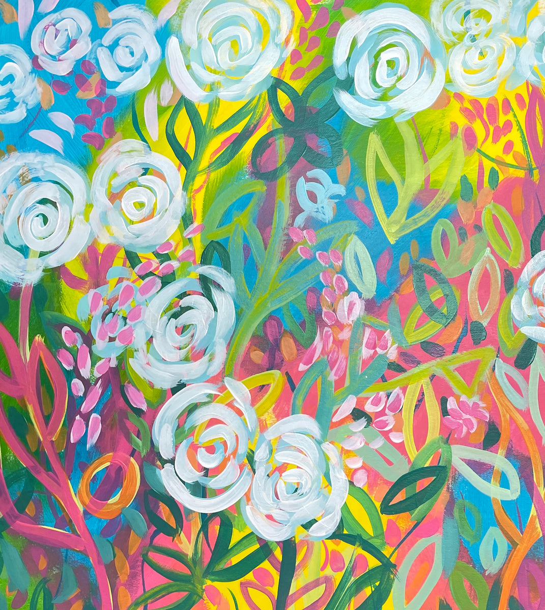 Abstract floral painting in acrylic – Handcrafted Kinetic Mobiles and ...