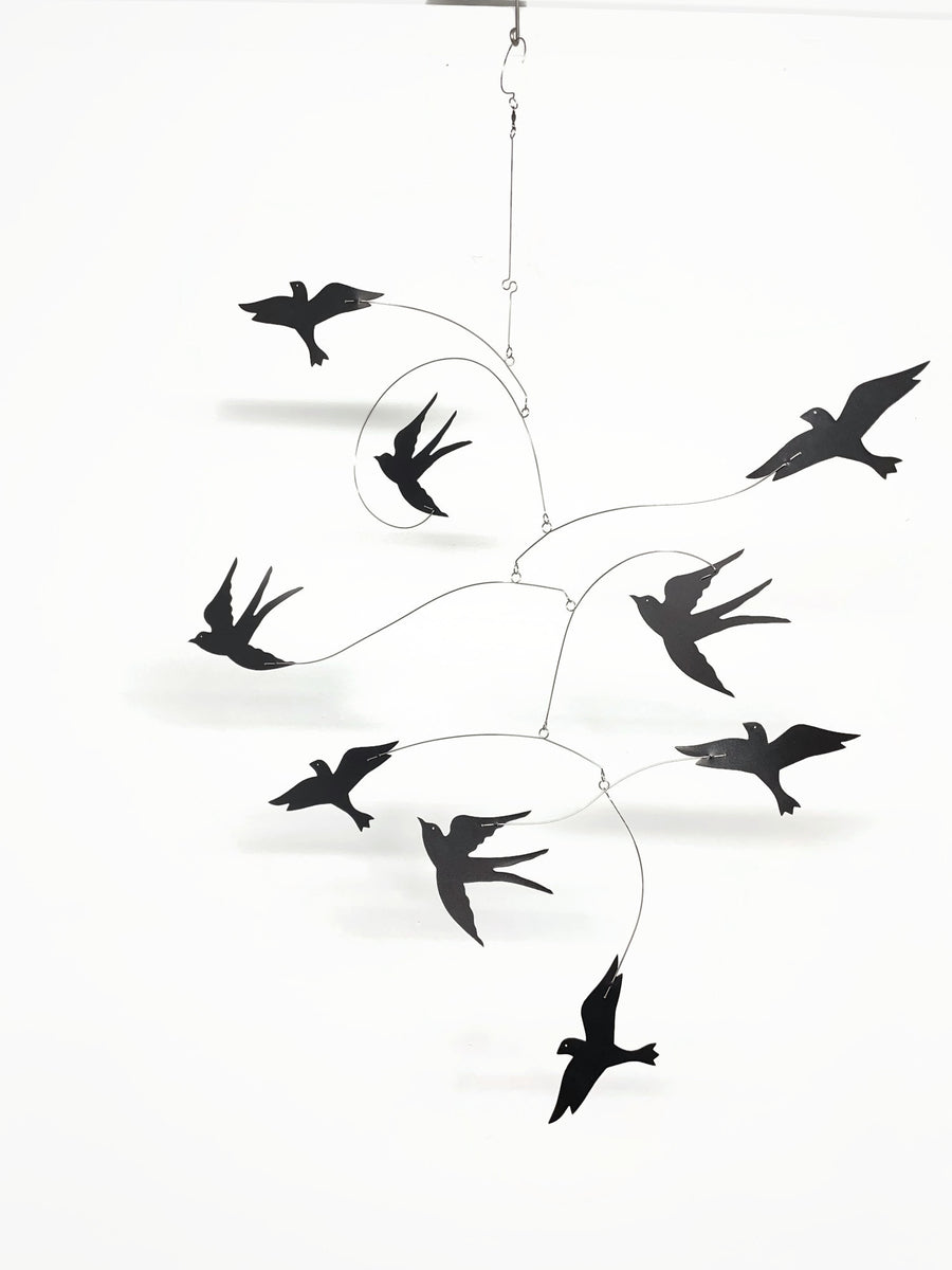 Flying Black Bird Mobile 24 x 36 Art Swallow Swift Dove Kinetic Art Sc ...