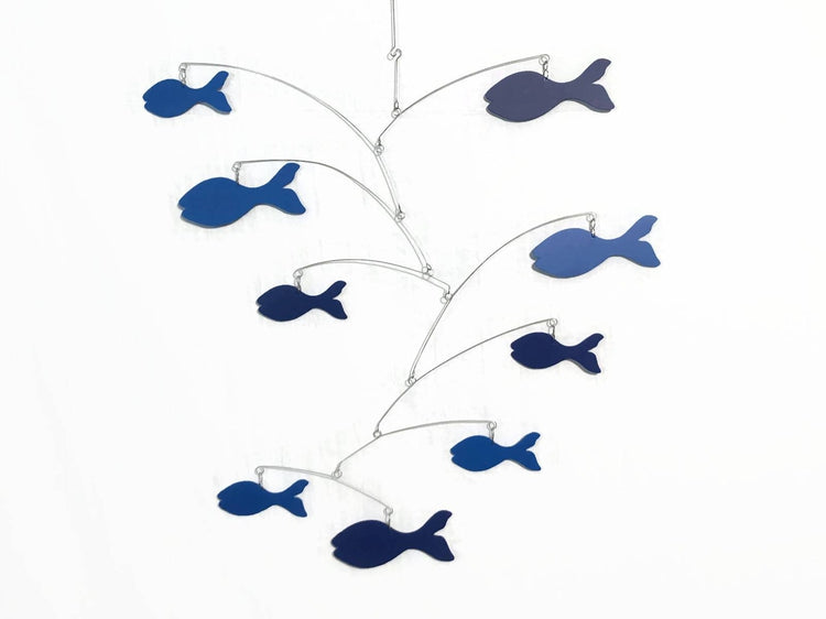Blue Fish School Mobile – Handmade Kinetic Art for Nursery, Playroom ...