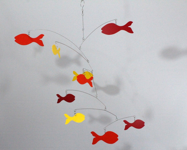 School of Warm Water Fish – Handmade Kinetic Mobile in Red, Yellow & O ...